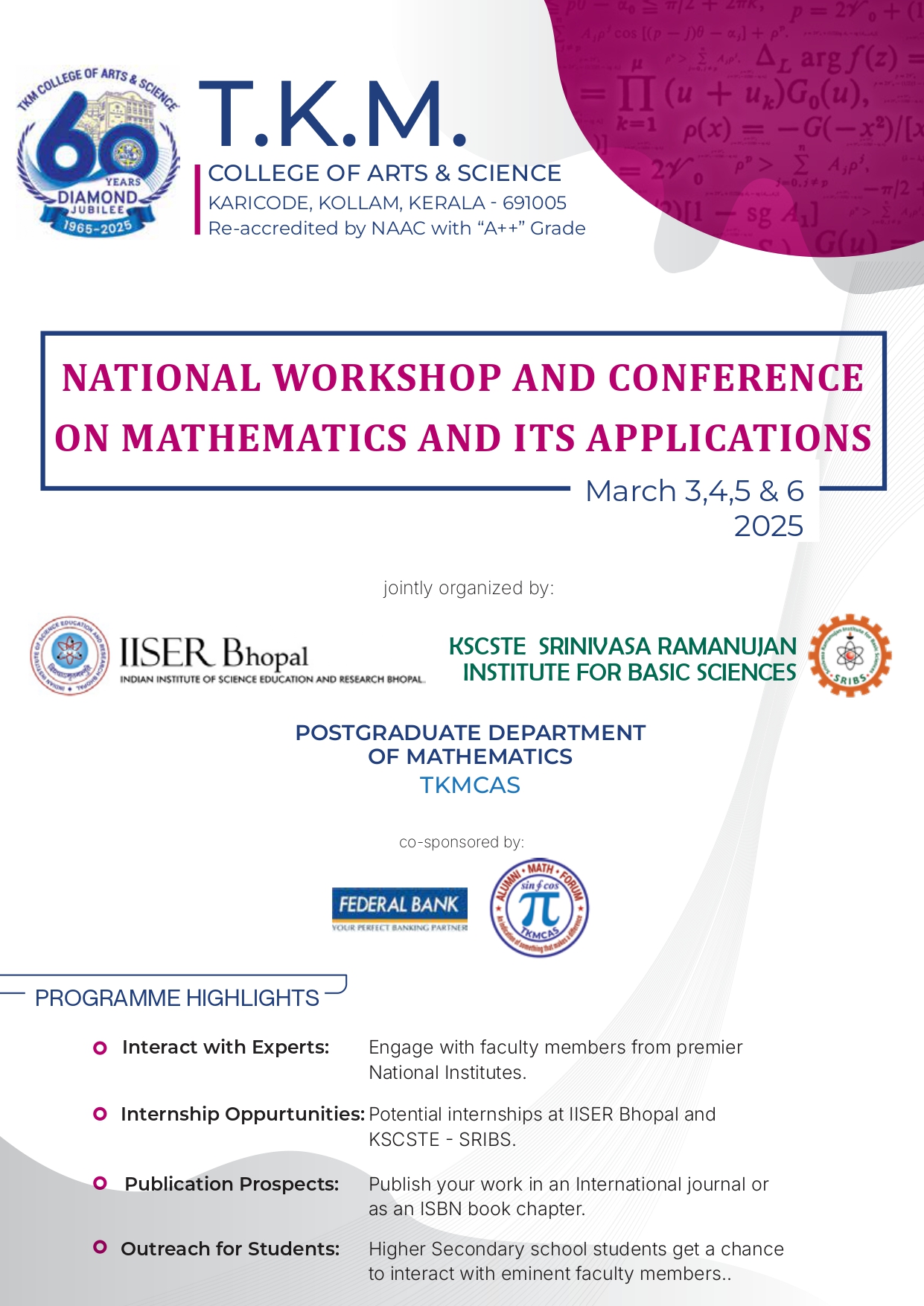 NATIONAL WORKSHOP AND CONFERENCE ON MATHEMATICS AND ITS APPLICATIONS on ...